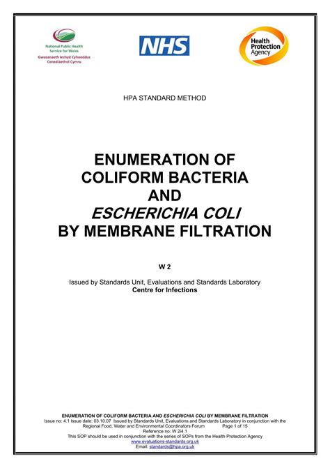 Enumeration Of Coliform Bacteria And Escherichia Coli