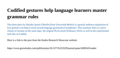 Pdf Codified Gestures Help Language Learners Master Grammar Rules