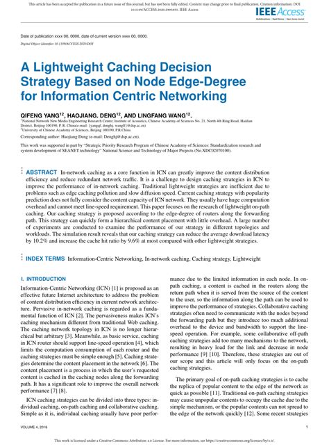 Pdf A Lightweight Caching Decision Strategy Based On Node Edge Degree For Information Centric