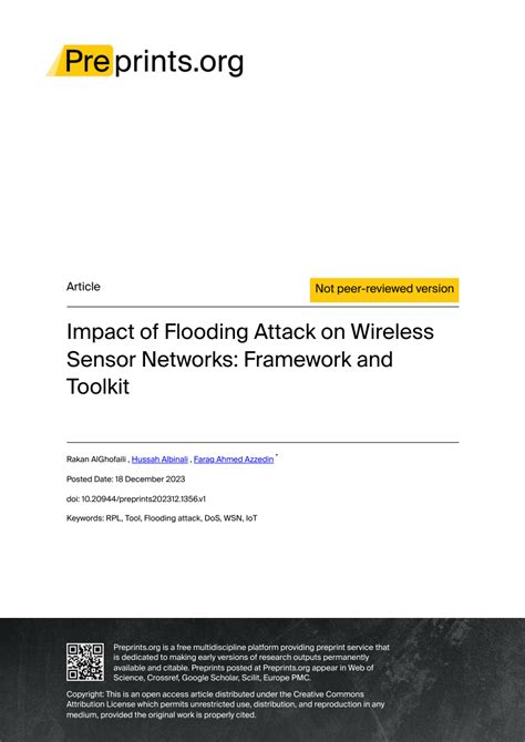 Pdf Impact Of Flooding Attack On Wireless Sensor Networks Framework And Toolkit