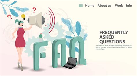 헤드폰이 있는 웹 페이지 또는 앱 걸용 Faq 벡터 일러스트 랜딩 페이지 템플릿은 큰 글자 옆에 큰 스피커를 보유하고 있습니다 개념에 대한 스톡 벡터 아트 및 기타 이미지