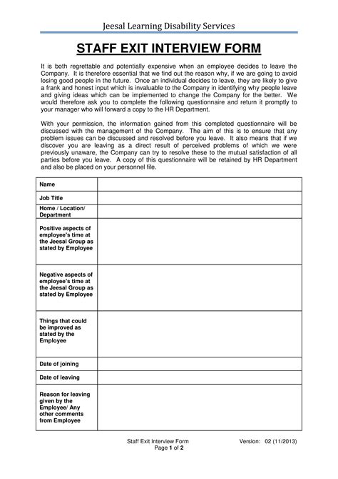 Staff Exit Interview Form Templates At