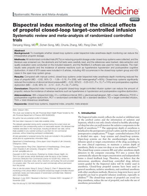 Pdf Bispectral Index Monitoring Of The Clinical Effects Of Propofol Closed Loop Target