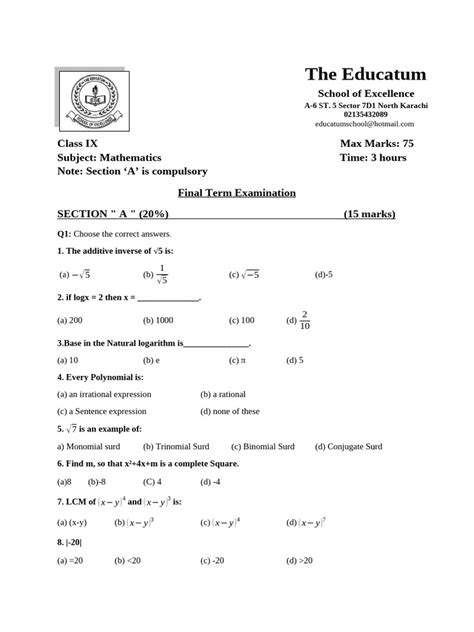 The Educatom Maths Class 9 Pdf