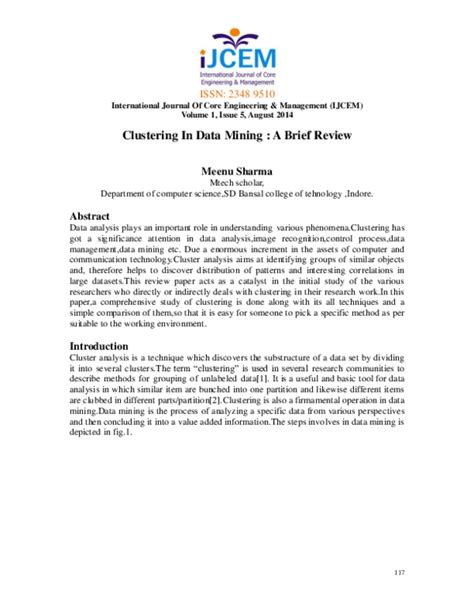 Pdf Clustering In Data Mining A Brief Review