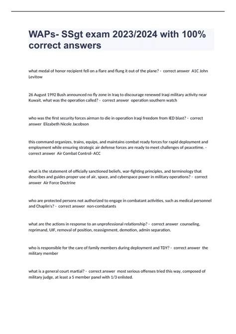 WAPs SSgt Exam With Correct Answers WAPs SSgt Stuvia US