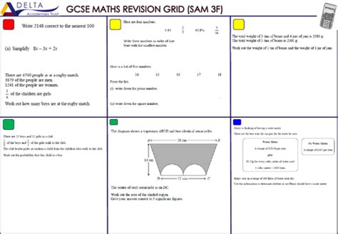 Gcse Maths Revision Grids Teaching Resources
