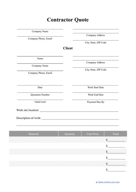 Contractor Quote Template Fill Out Sign Online And Download Pdf