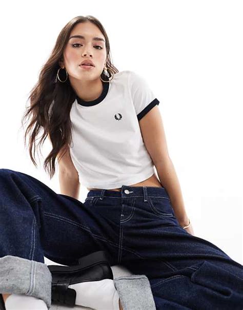 Fred Perry Cropped Ringer T Shirt In Off White Asos