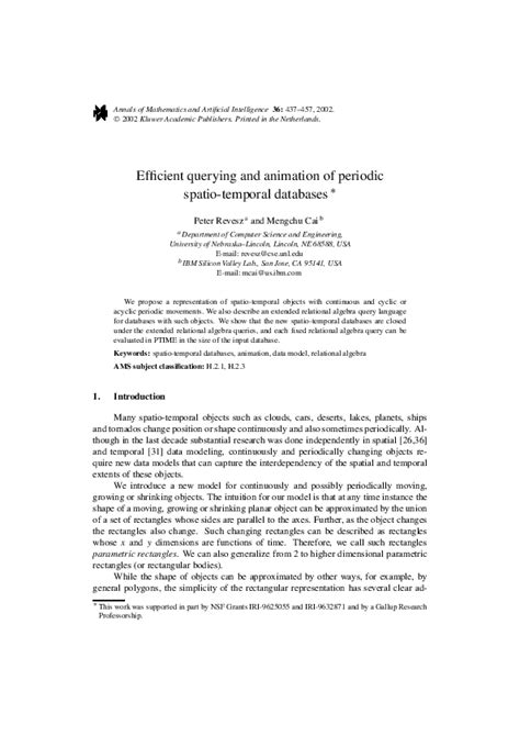 Pdf Efficient Querying And Animation Of Periodic Spatio Temporal Databases