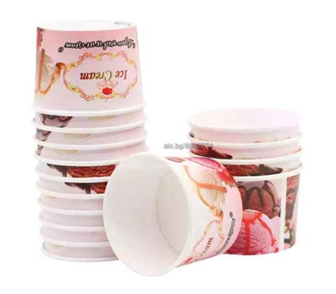 Картонени чаши за сладолед 200мл 50бр Съдове Сервизи Прибори Русе Картонени чаши