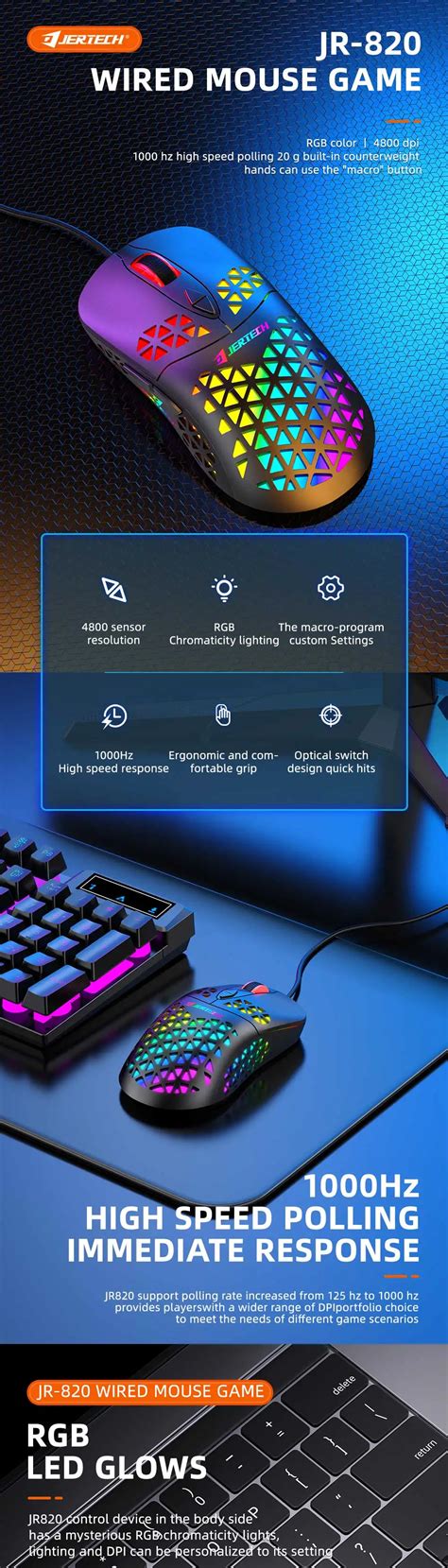 Jertech Jr820 Gaming Mouse 4800dpi 7200dpi Rgb Led
