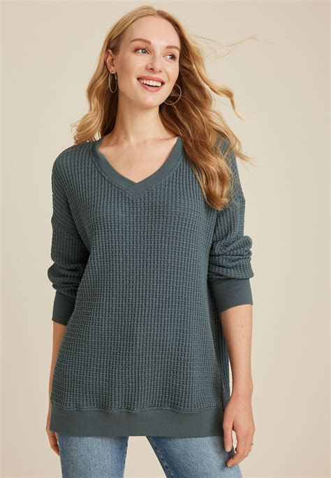 Waffle Knit V Neck Tunic Maurices