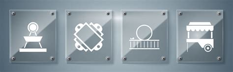 세트 빠른 거리 음식 카트 천막 롤러 코스터 티켓 및 어트랙션 회전 목마 정사각형 유리 패널 벡터 거리에 대한 스톡 벡터 아트 및 기타 이미지 Istock