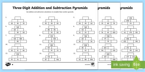 Three Digit Addition Pyramids Differentiated Worksheets