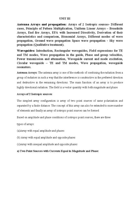 Aandme Unit Iii Unit Wise Notes Unit Iii Antenna Arrays And