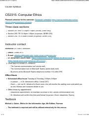Syllabus For CS2315 Computer Ethics Pdf Syllabus For CS2315 Sp2023 1 Of 10 Https Canvas