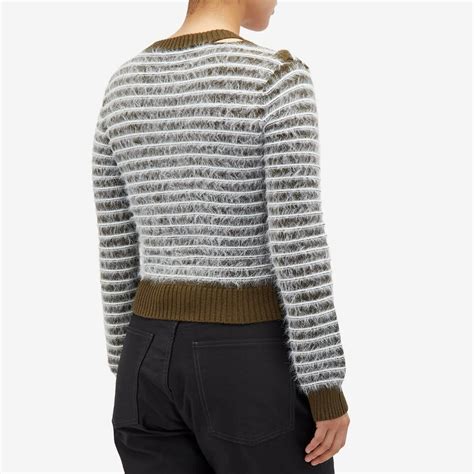 Mm6 Maison Margiela Womens Striped Cardigan In Khaki Off White Mm6