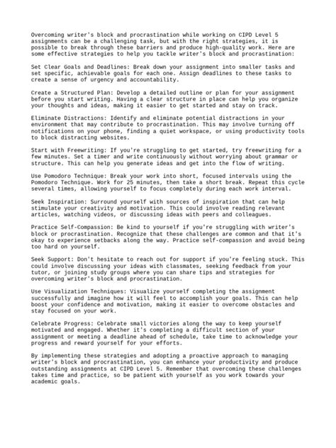 Writers Block And Procrastination In Cipd Level 5 Assignments Pdf