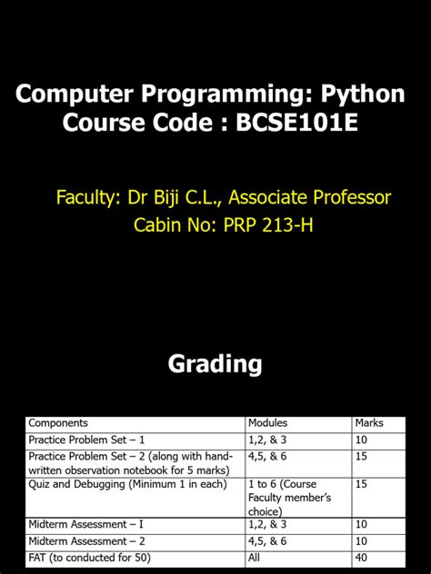 Computer Programming Python Course Code Bcse101e Faculty Dr Biji Cl Associate Professor