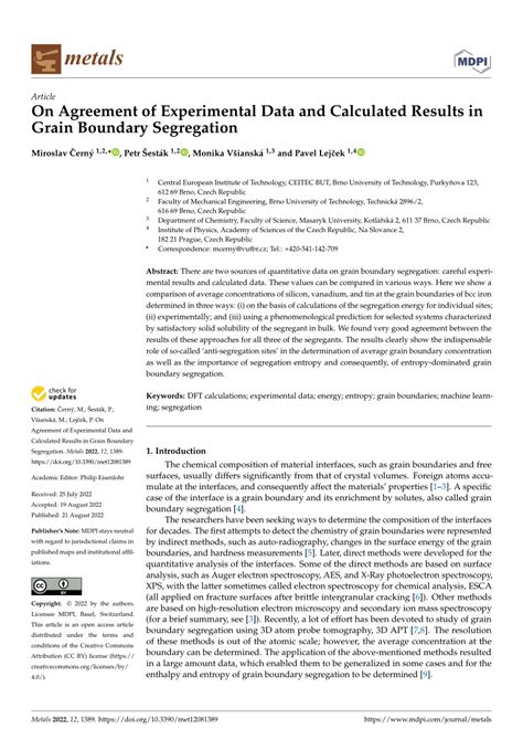 Pdf On Agreement Of Experimental Data And Calculated Results In Grain Boundary Segregation