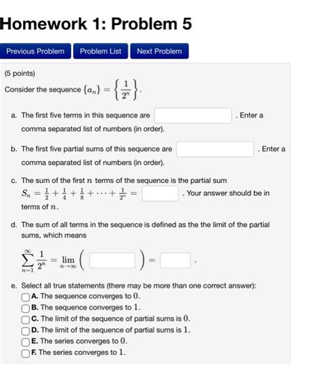 Solved 5 Points Consider The Sequence {an} {2n1} A The