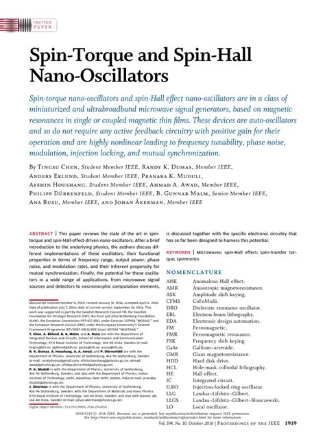 Spin Torque And Spin Hall Nano Oscillators Pdf