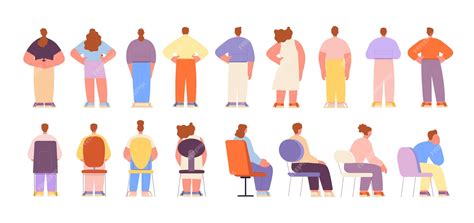 Personnes Dans Différentes Poses Dos Personnages Isolés Debout Et Assis