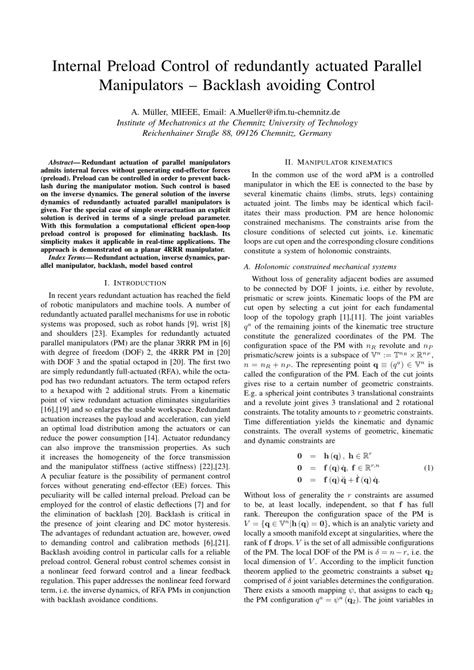 Pdf Internal Preload Control Of Redundantly Actuated Parallel Manipulators Backlash Avoiding
