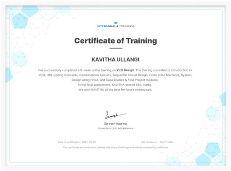 Vlsi Design Training Certificate Of Completion Pdf