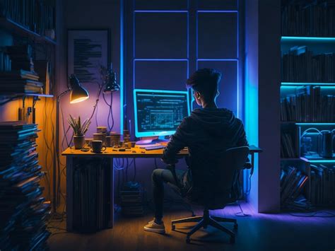 Premium AI Image Babe Doing Coding On His Computer Setup With