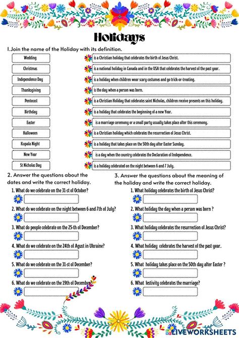 Holidays Live Worksheets