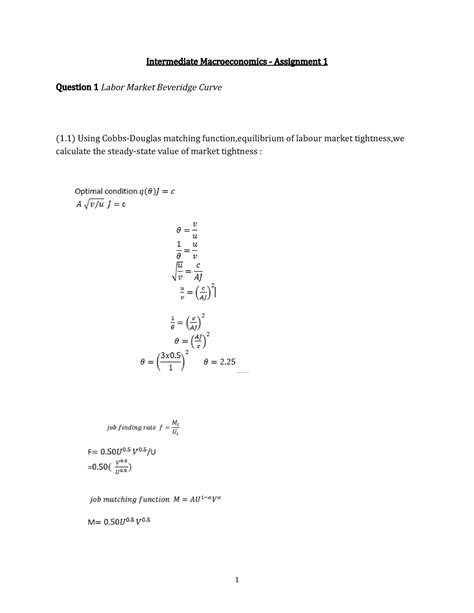 Inter Macro Assignment 1 Intermediate Macroeconomics Assignment 1 Question 1 Labor Market