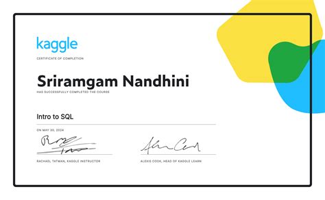 Sriramgam Nandhini Completed The Intro To Sql Course On Kaggle
