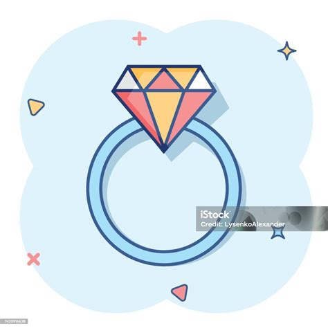 แหวนหมั้นการ์ตูนเวกเตอร์ที่มีไอคอนเพชรในสไตล์การ์ตูน แหวนเครื่องประดับงานแต่งงานภาพประ ภาพประกอบ