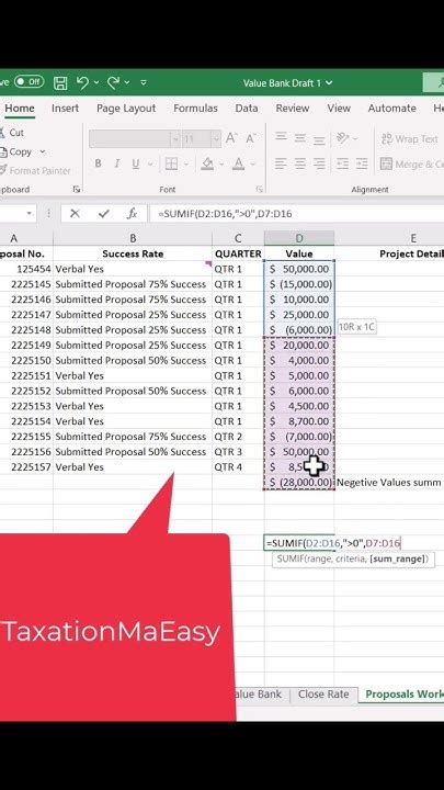 Sumif To Add Only Positive Values Excelforbeginners Exceltipsandtricks Exceltutorials Youtube