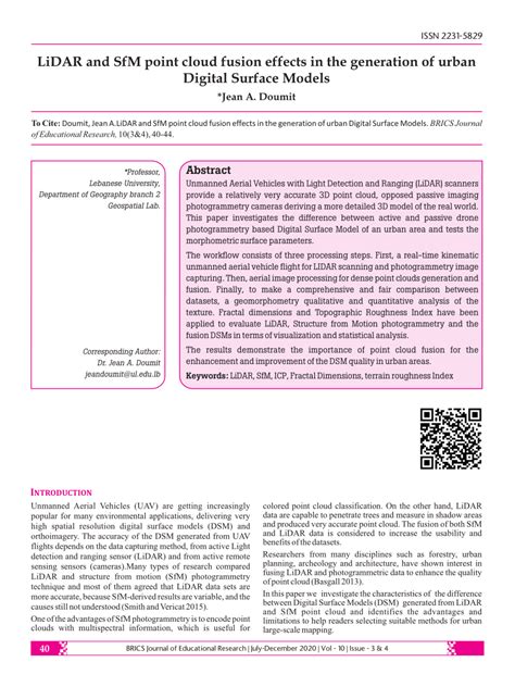 pdf lidar and sfm point cloud fusion effects in the generation of