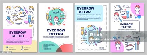 눈썹 문신 브로셔 템플릿 레이아웃입니다 영구 메이크업 전단지 소책자 선형 그림이있는 전단지 인쇄 디자인 잡지 연례 보고서 광고 포스터에 대한 벡터 페이지 레이아웃 A4