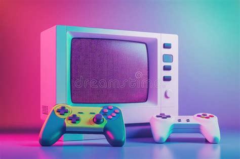 Retro Gaming Console With Colorful Controllers Showcases Nostalgic Gaming Experience In Vibrant