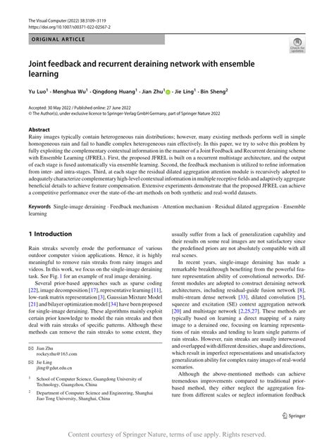 Joint Feedback And Recurrent Deraining Network With Ensemble Learning Request Pdf