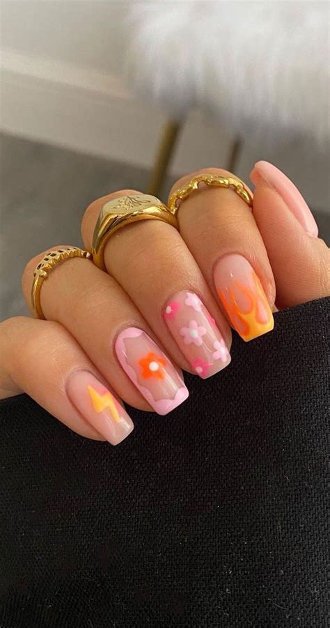 50 Cute Summer Nail Designs Pink Orange And Yellow Combo