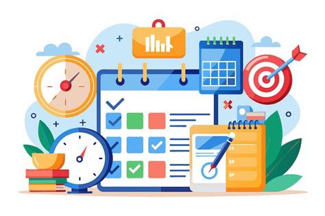 Premium Vector Illustrated Calendar With Clocks Checkmarks And Target