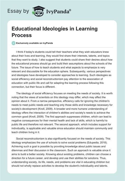 Educational Ideologies In Learning Process 366 Words Essay Example