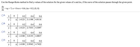 solved use the runge kutta method to find y values of the
