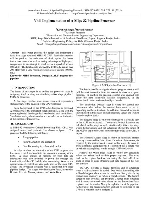PDF Vhdl Implementation Of A Mips 32 Pipeline Processor