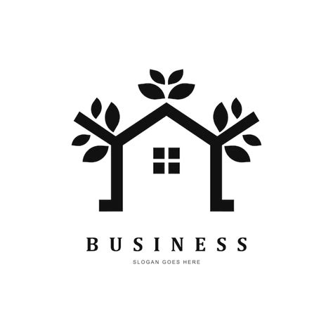 크리에이 티브 자연 집 로고 집과 나뭇가지 디자인 프리미엄 벡터