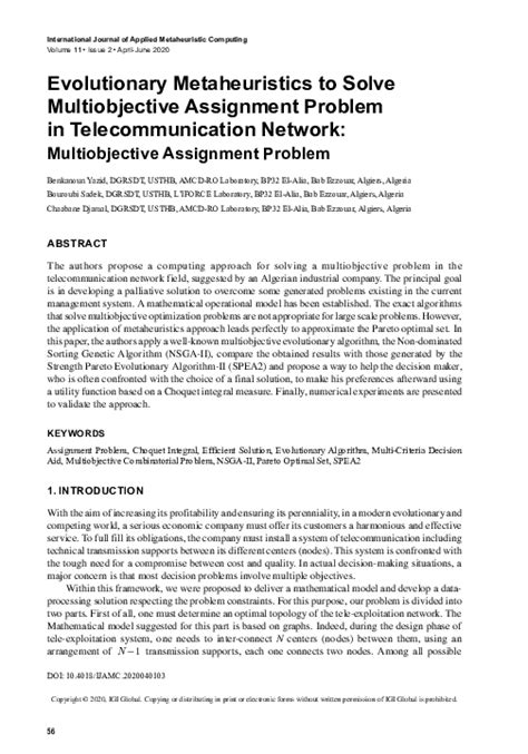 Pdf Evolutionary Metaheuristics To Solve Multiobjective Assignment Problem In