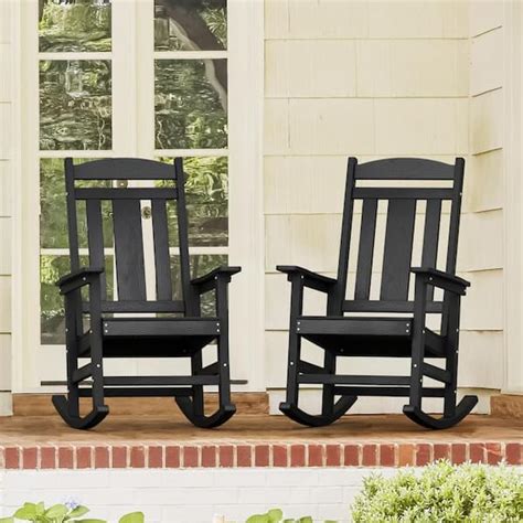 Lue Bona Black Plastic Outdoor Rocking Chair Porch Rocker For Outdoor And Indoor 2 Pack