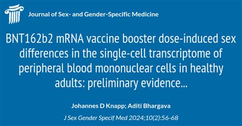 Bnt162b2 Mrna Vaccine Booster Dose Induced Sex Differences In The Single Cell Transcriptome Of