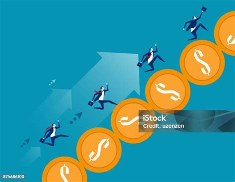 비즈니스 팀 동전에서 실행입니다 컨셉 비즈니스 벡터 일러스트입니다 금 금속에 대한 스톡 벡터 아트 및 기타 이미지 금 금속 기업 문화 기업 비즈니스 Istock